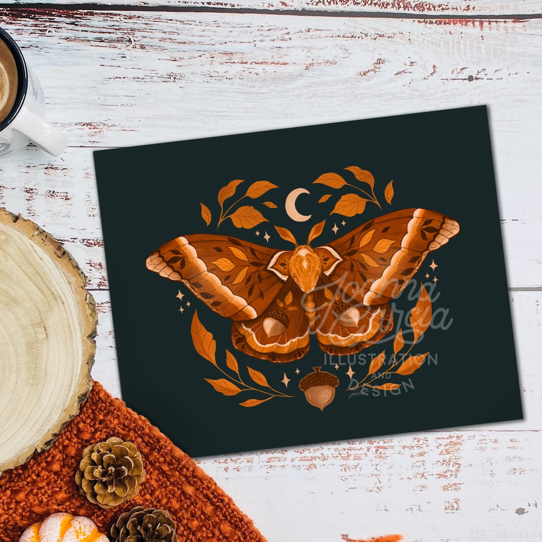Moth Art Print, Fall Moth Art, Cottagecore Moth Illustration, Halloween ...