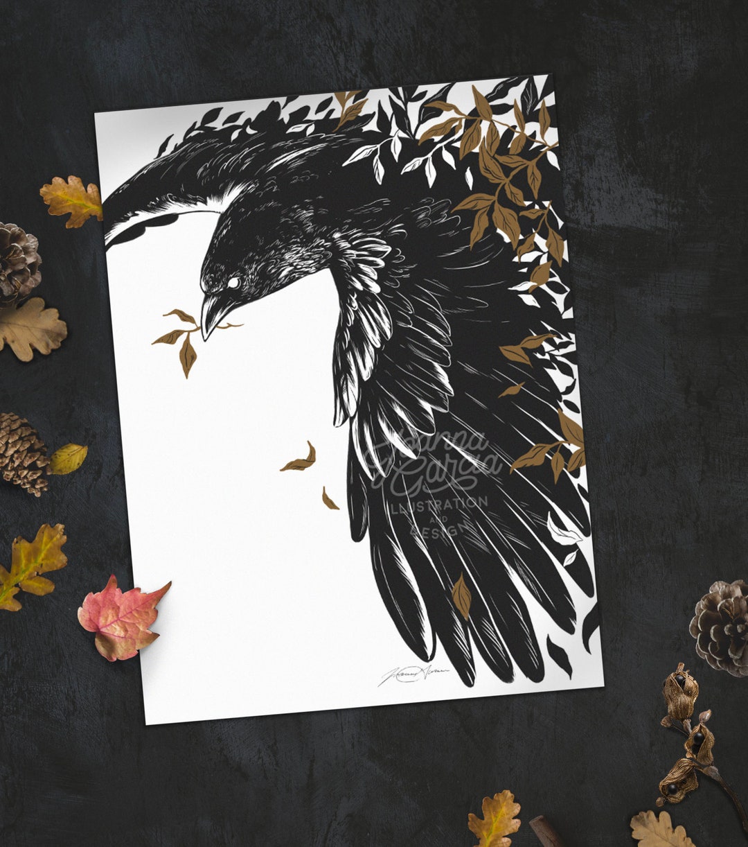 Raven Ink Art Print, Black Bird Art, Crow Illustration Print - Etsy