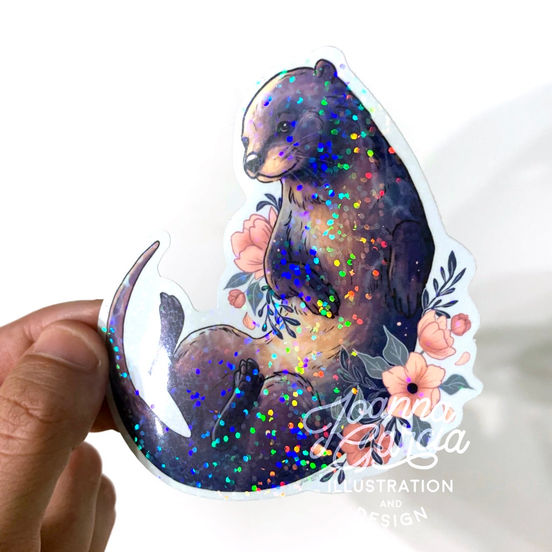 Otter Vinyl Sticker, Glitter Otter Sticker, Holograph Sticker, Otter ...