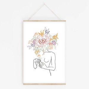 Female Figure Line Art + Boho Floral Digital Print Set (3 Prints) - Etsy