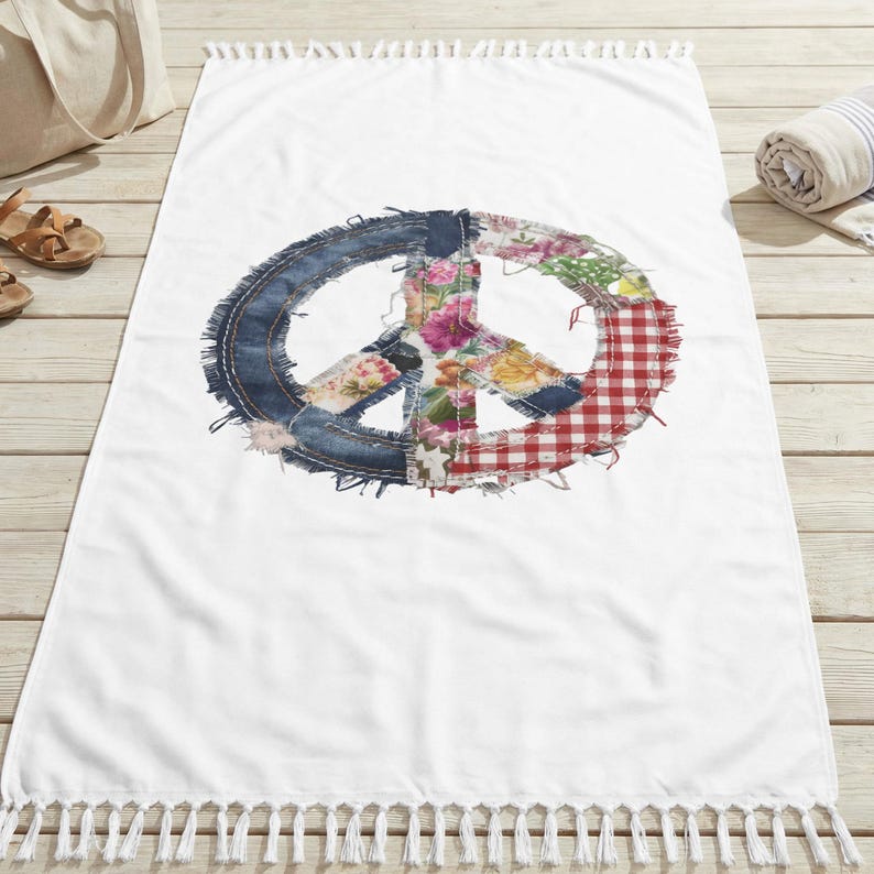 Patchwork Peace Sign PNG, Boho Floral Gingham Retro Sublimation Art ...