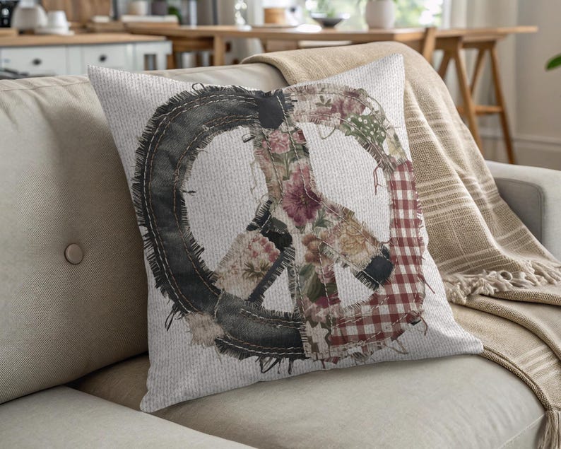 Patchwork Peace Sign PNG, Boho Floral Gingham Retro Sublimation Art ...