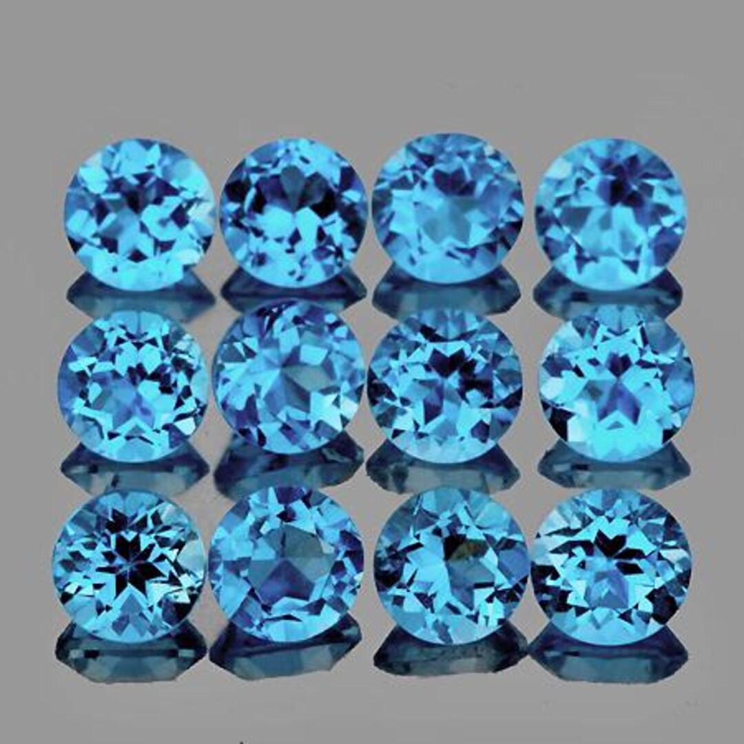 Natural Sparkling Swiss Blue Topaz, Round Faceted, 3.5 Mm, 12 Pieces ...