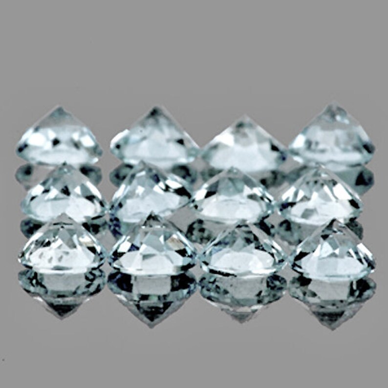 12 Pcs Natural Light Blue Aquamarine Round Cut Loose Gemstone / 3 Mm ...