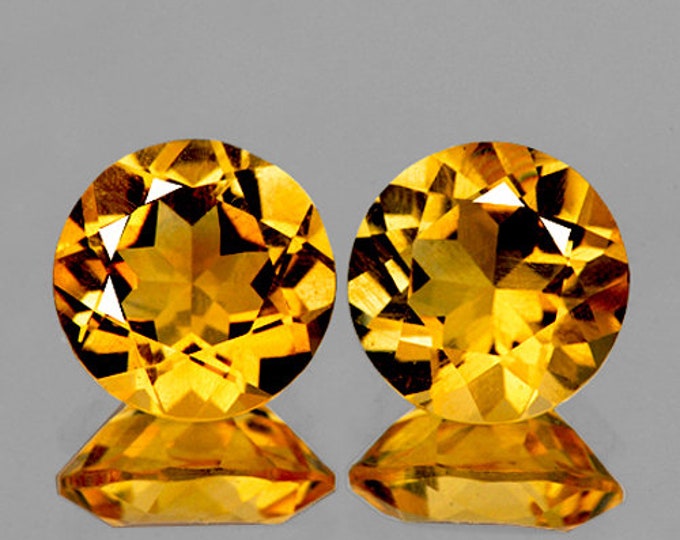 Natural Intense Golden Yellow Citrine 9 Mm 2 Pieces Round Faceted Loose ...
