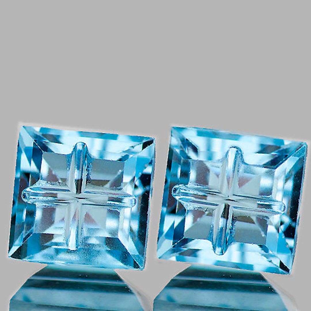 Natural Sky Blue Topaz 6.00 Mm Pair Square Fancy Faceted Cut Flawless ...