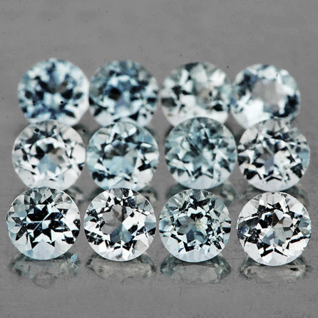 12 Pcs Natural Light Blue Aquamarine Round Cut Loose Gemstone / 3 Mm ...