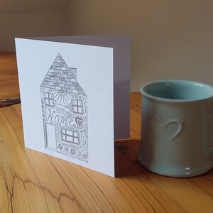 NEW Square Hand Designed Home Moving House Card Print Grey White Doodle ...