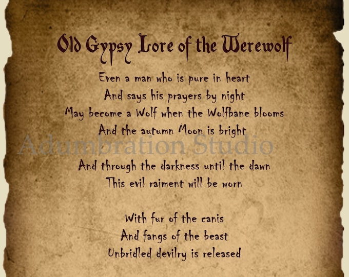 Old Gypsy Lore of the Werewolf Parchment Print Gypsy Poem - Etsy