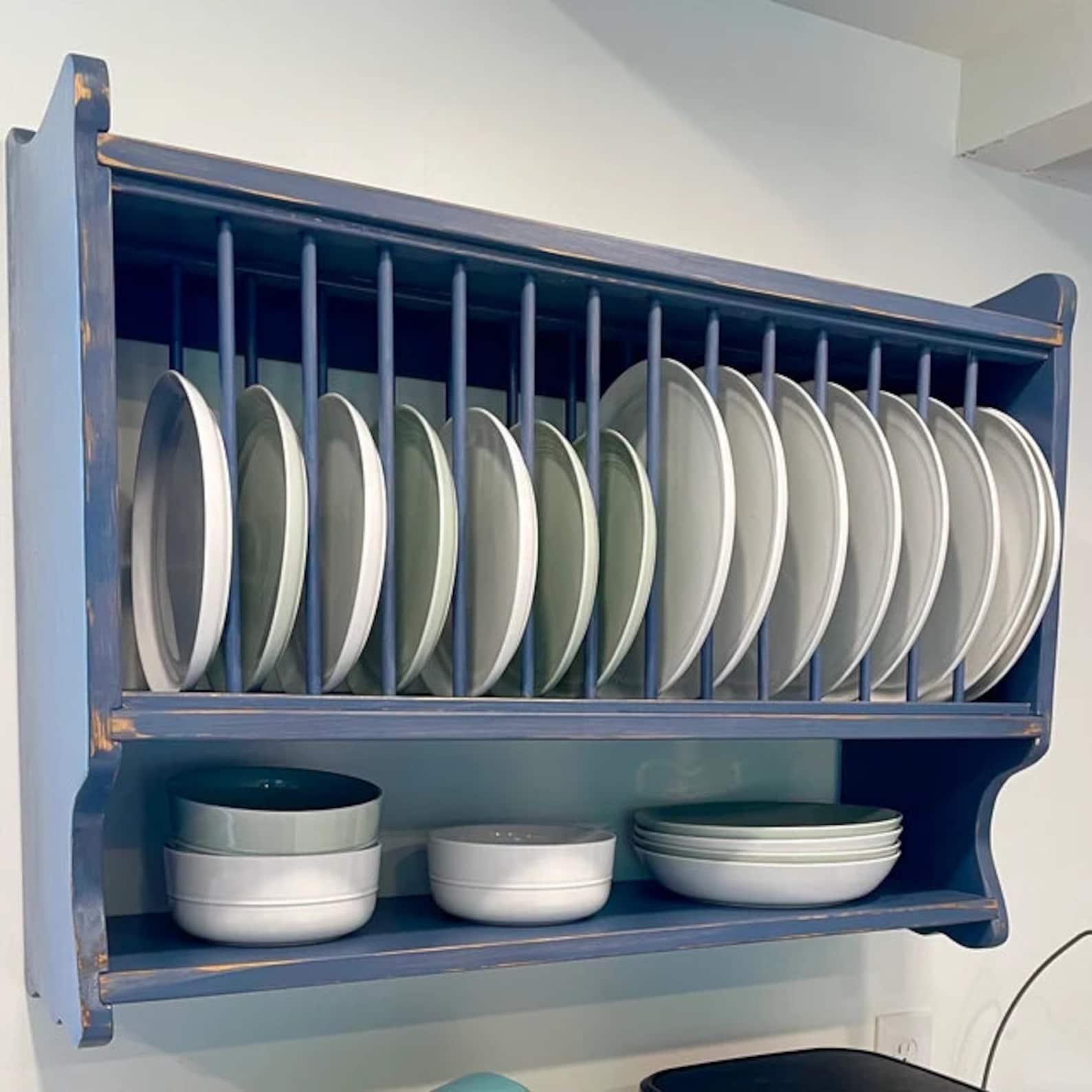 Hanging Plate Rack, Compact 25"w Farmhouse Plate Rack, Holds 12 Plates ...