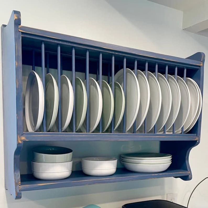 Hanging Plate Rack, Compact 25"w Farmhouse Plate Rack, Holds 12 Plates ...