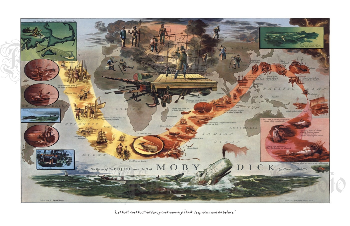 Map of the Voyage of the Pequod From Moby Dick by Edward | Etsy