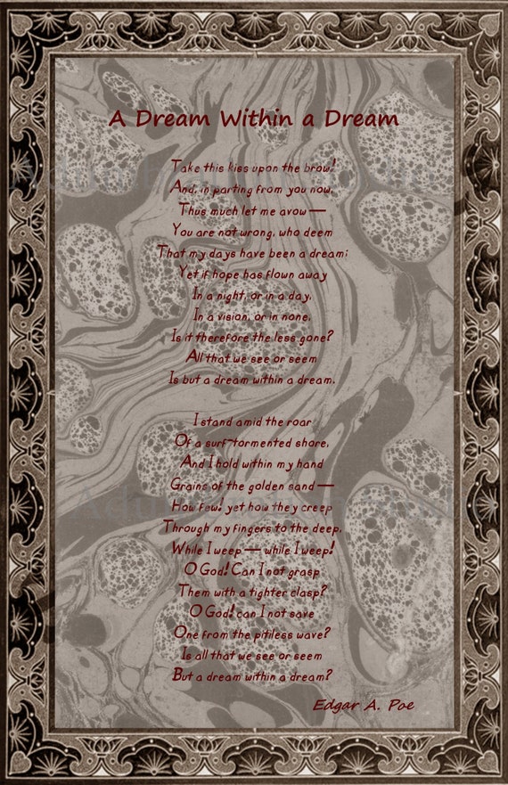 A Dream Within a Dream Poem by Edgar Allan Poe Reality | Etsy