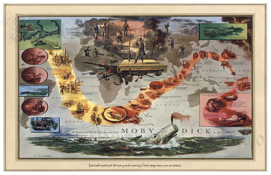 Map of the Voyage of the Pequod From Moby Dick, by Edward Everett Henry ...