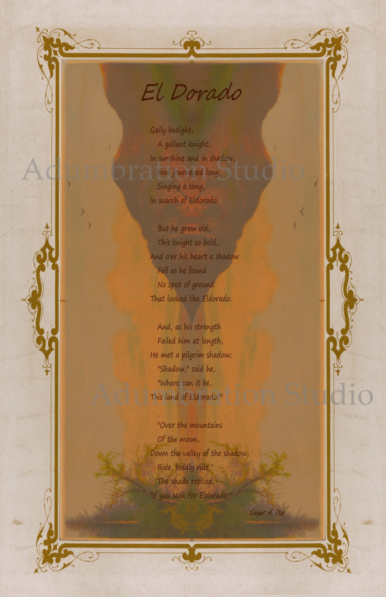 Eldorado, Poem by Edgar Allan Poe, Gaily Bedight, Poem Print, Victorian ...