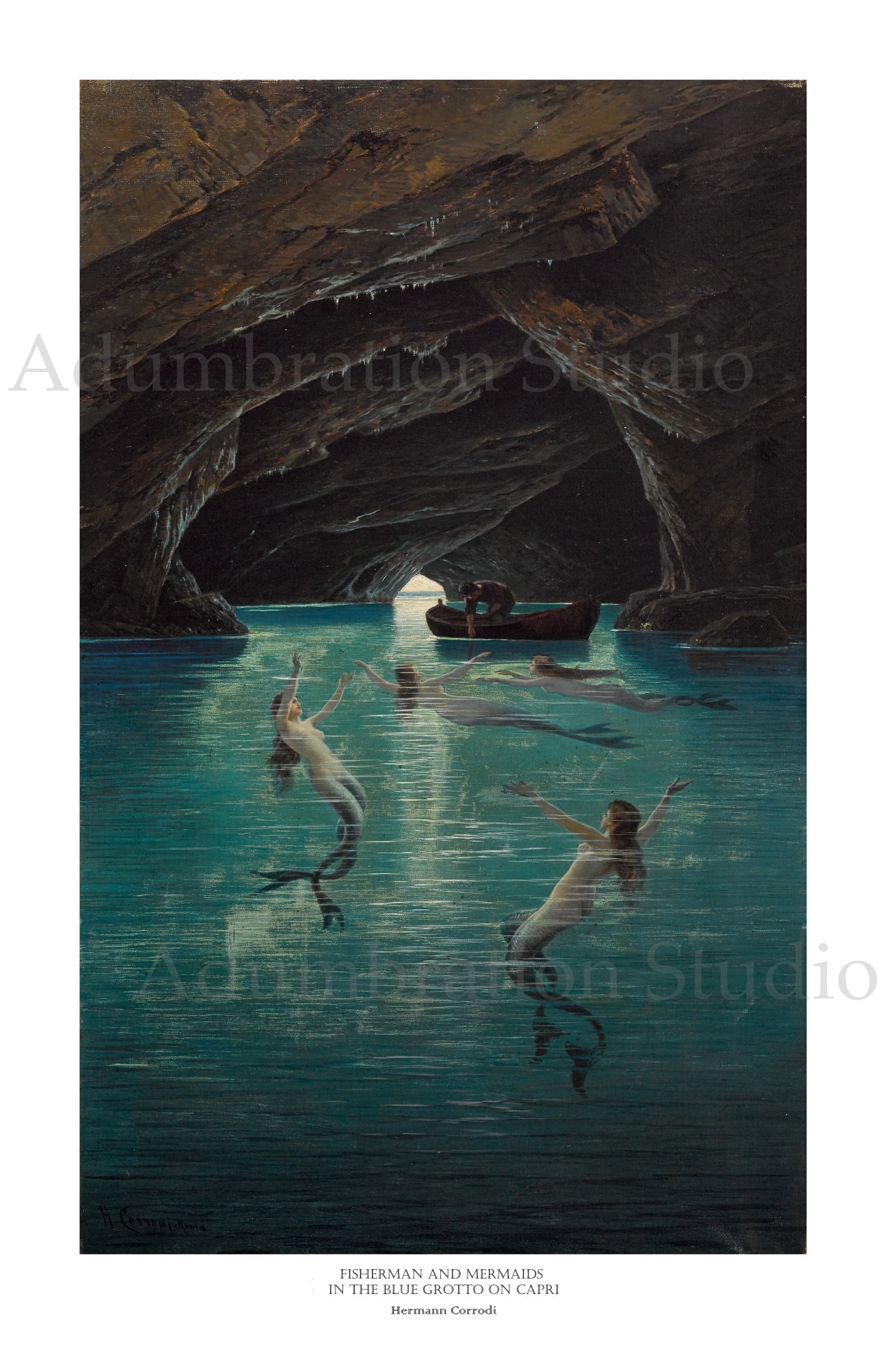 Fisherman and Mermaids in the Blue Grotto on Capri, Sirens, by Hermann ...