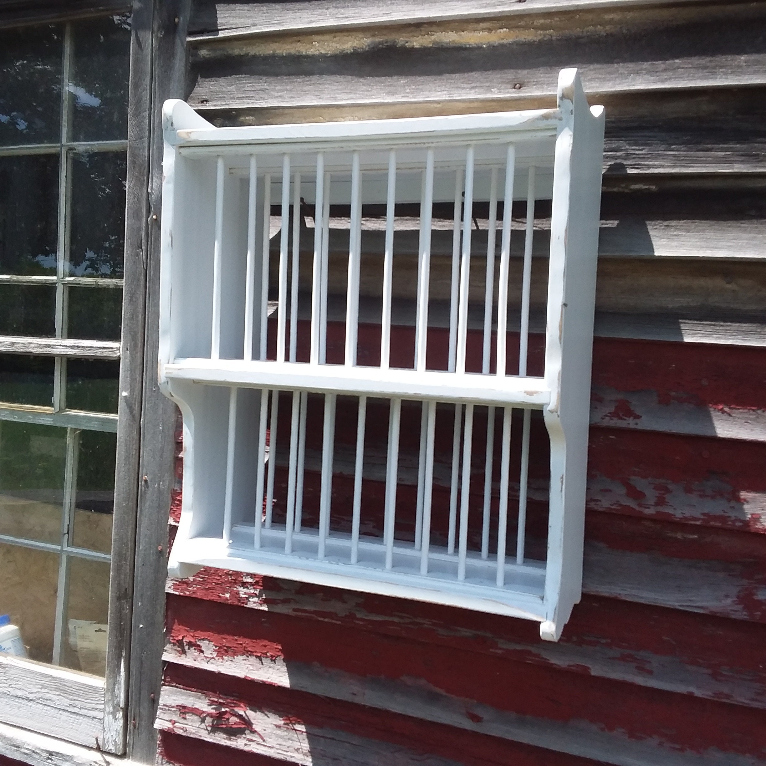 Hanging Plate Rack, Two Tier Compact 25"w Farmhouse Plate Rack, Holds ...