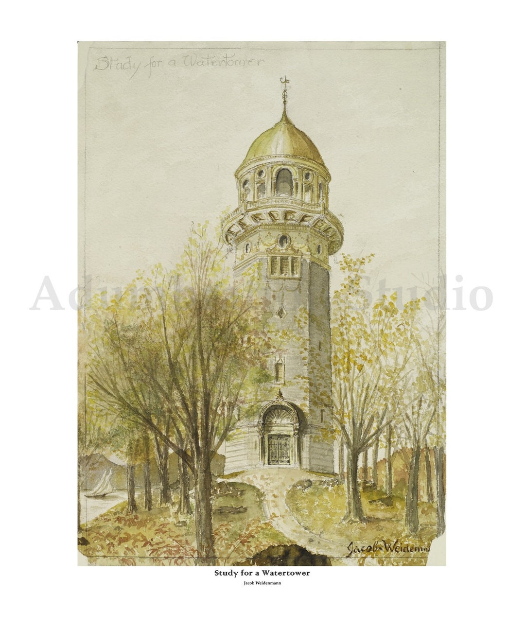 Study for a Watertower, Jacob Weidenmann, 1876 Watercolor, Archival ...