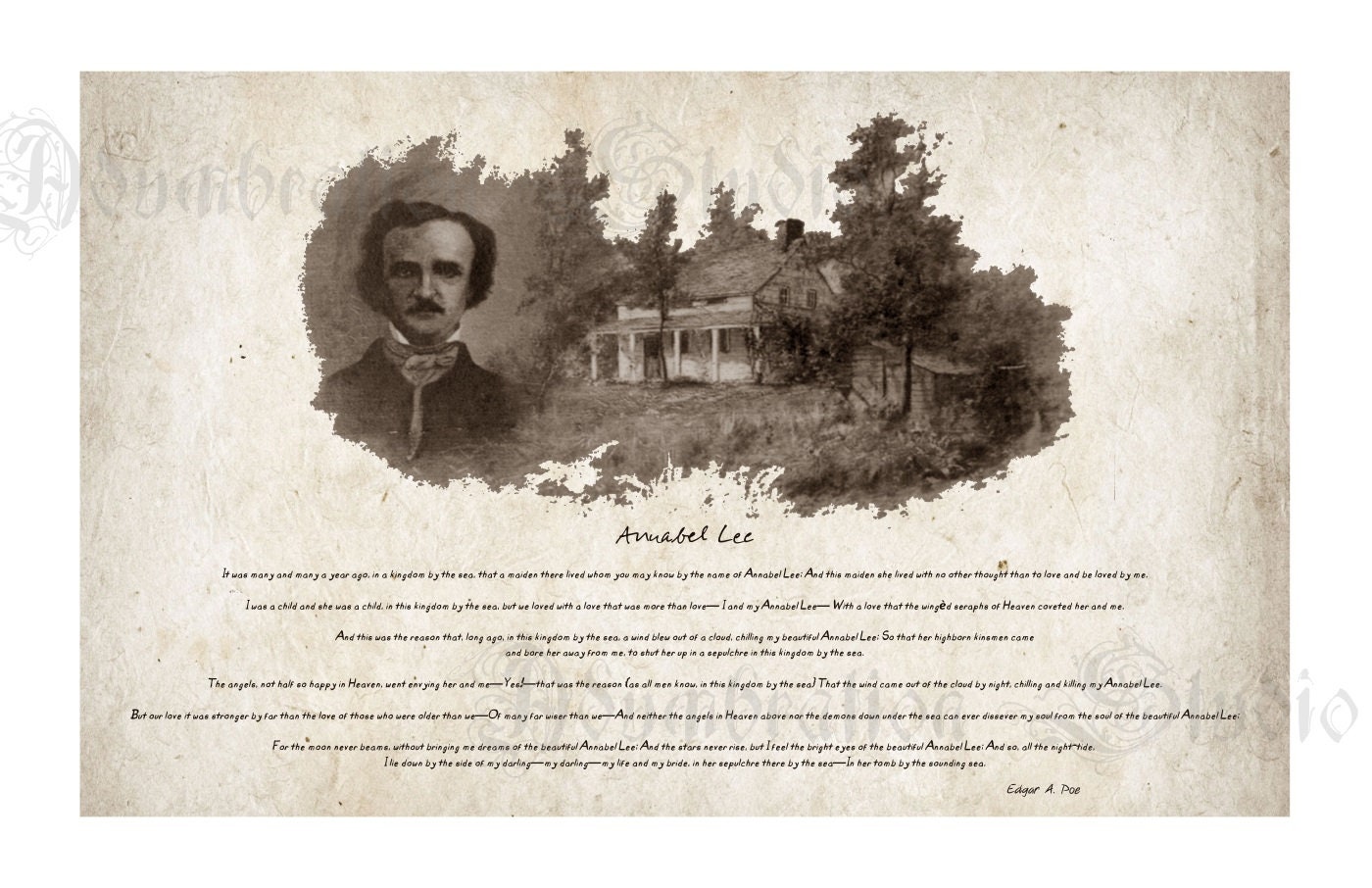 Annabel Lee Edgar Allan Poe Image with his Bronx Cottage | Etsy