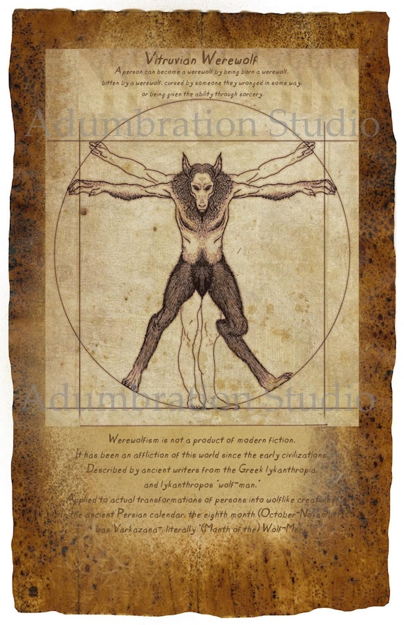 Vitruvian Werewolf Vignette Print Wolfman Werewolfism | Etsy