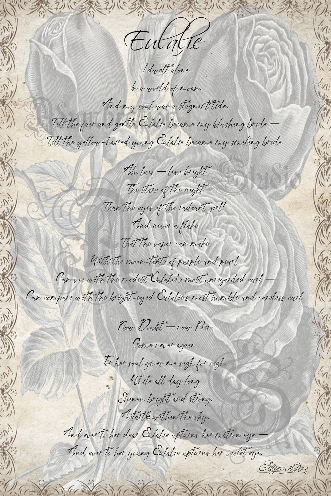 Eulalie, Poem by Edgar Allan Poe, Romance Sorrow, Poe Signature, Lament ...