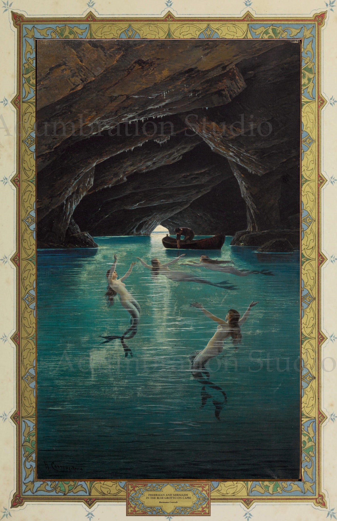 Fisherman and Mermaids in the Blue Grotto on Capri, Sirens, by Hermann ...