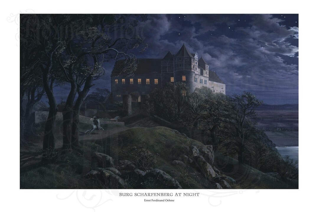 Burg Scharfenberg at Night. Painted by Ernst Ferdinand Oehme, Circa ...