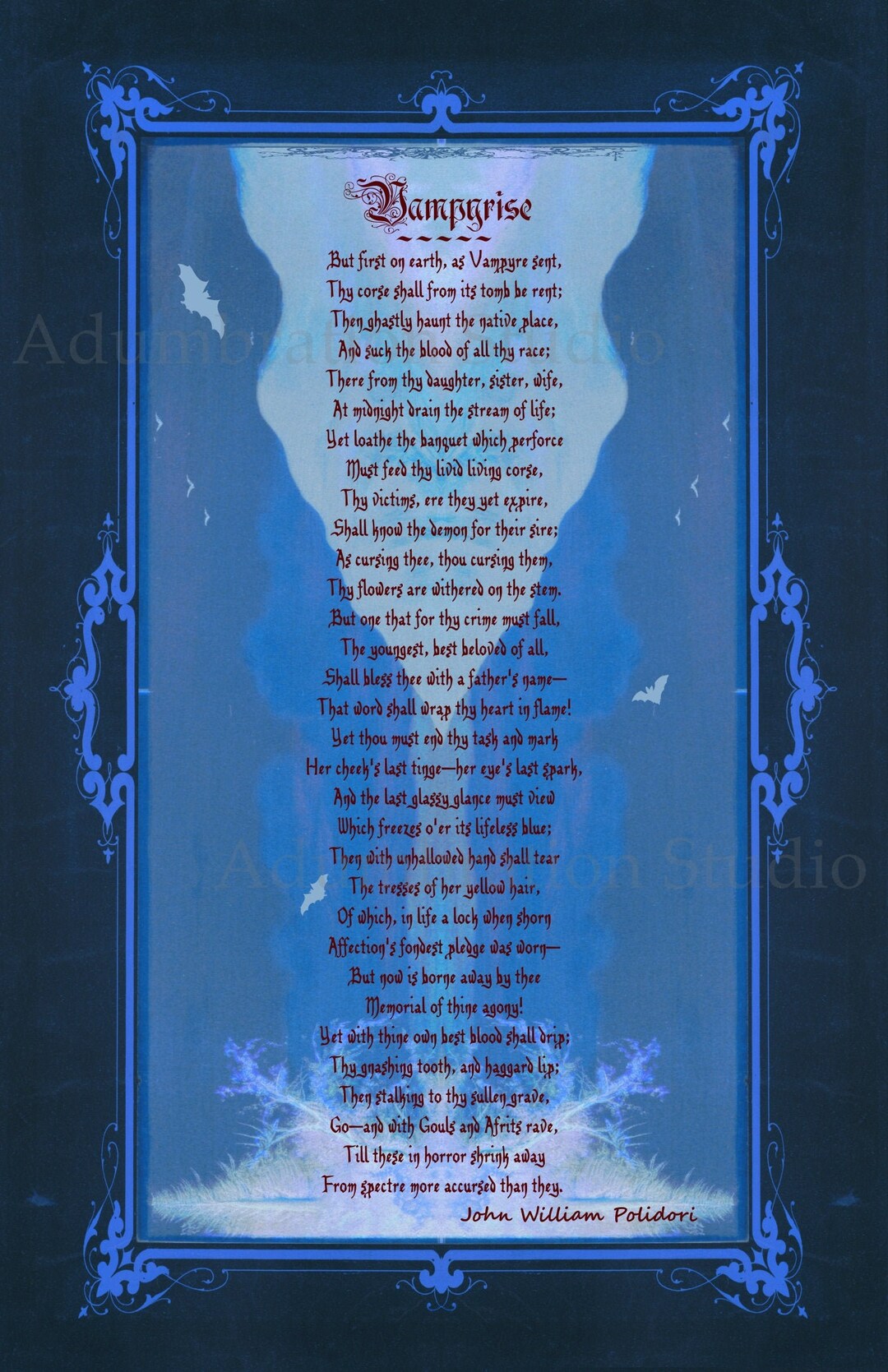 Vampyrise, Poem by John William Polidori, Vampyre, Vampire Poem Print ...