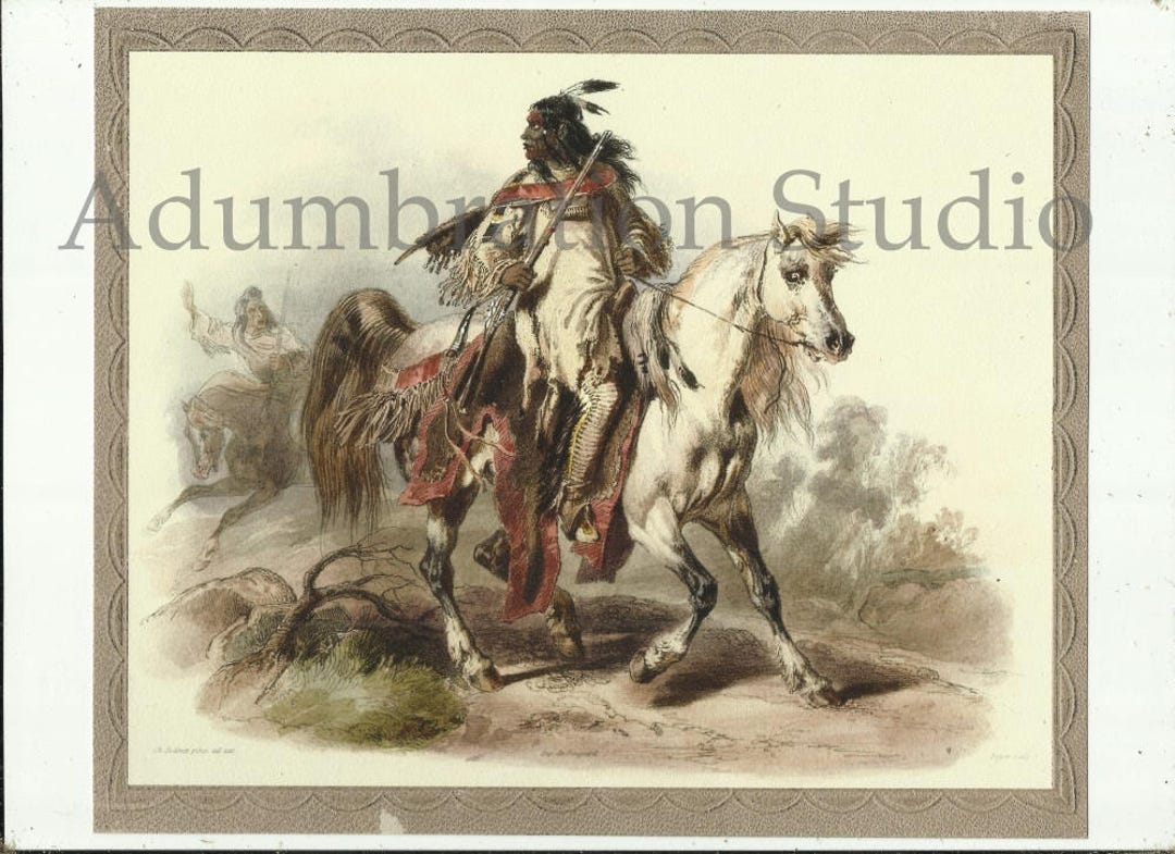 A Blackfoot Indian on Horse-back, American Indian Print, Karl Bodmer ...