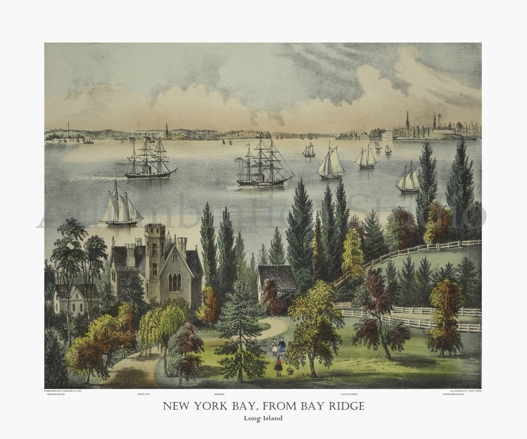 New York Bay, From Bay Ridge, Long Island, 1872 Currier & Ives ...