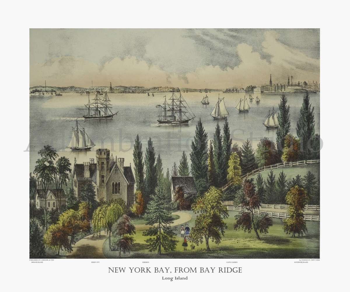 New York Bay From Bay Ridge Long Island 1872 Currier & Ives - Etsy
