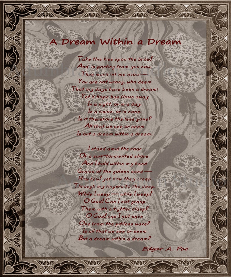 A Dream Within a Dream Poem by Edgar Allan Poe Reality | Etsy