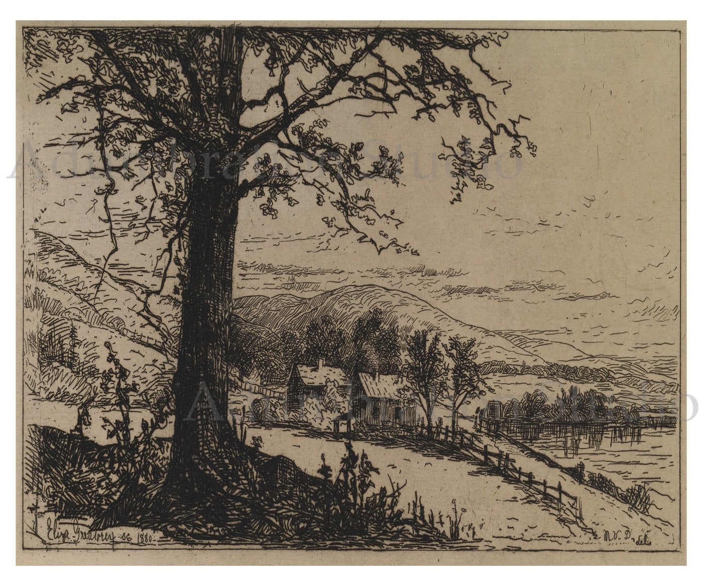 Old Farm Etching, Eliza Pratt Greatorex, Hudson River School Artist ...