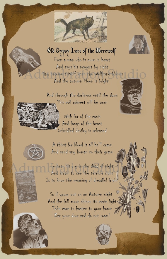 Old Gypsy Lore of the Werewolf Montage Print Gypsy Poem Even | Etsy