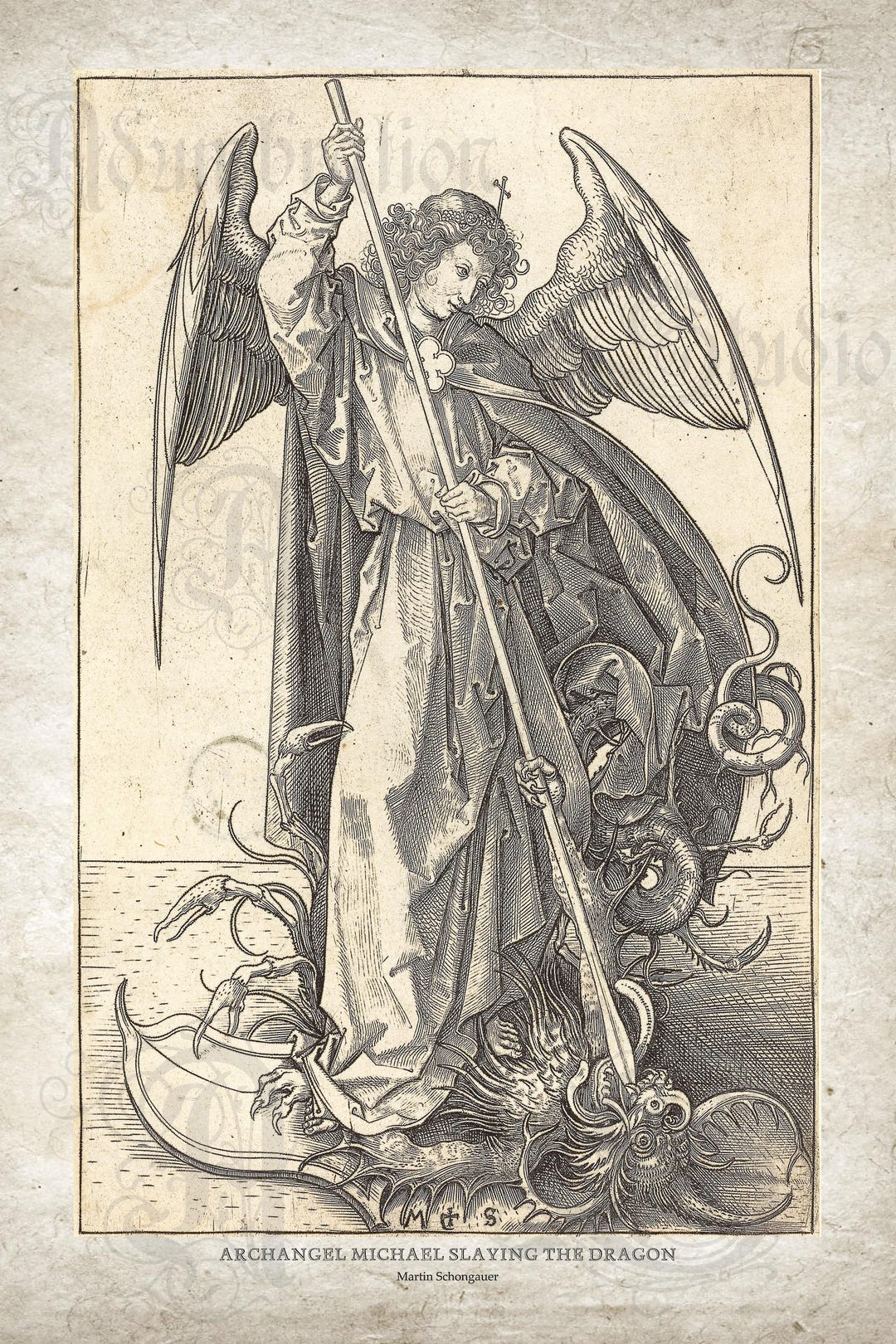 Archangel Michael Slaying the Dragon, Martin Schongauer, Apocalyptic ...