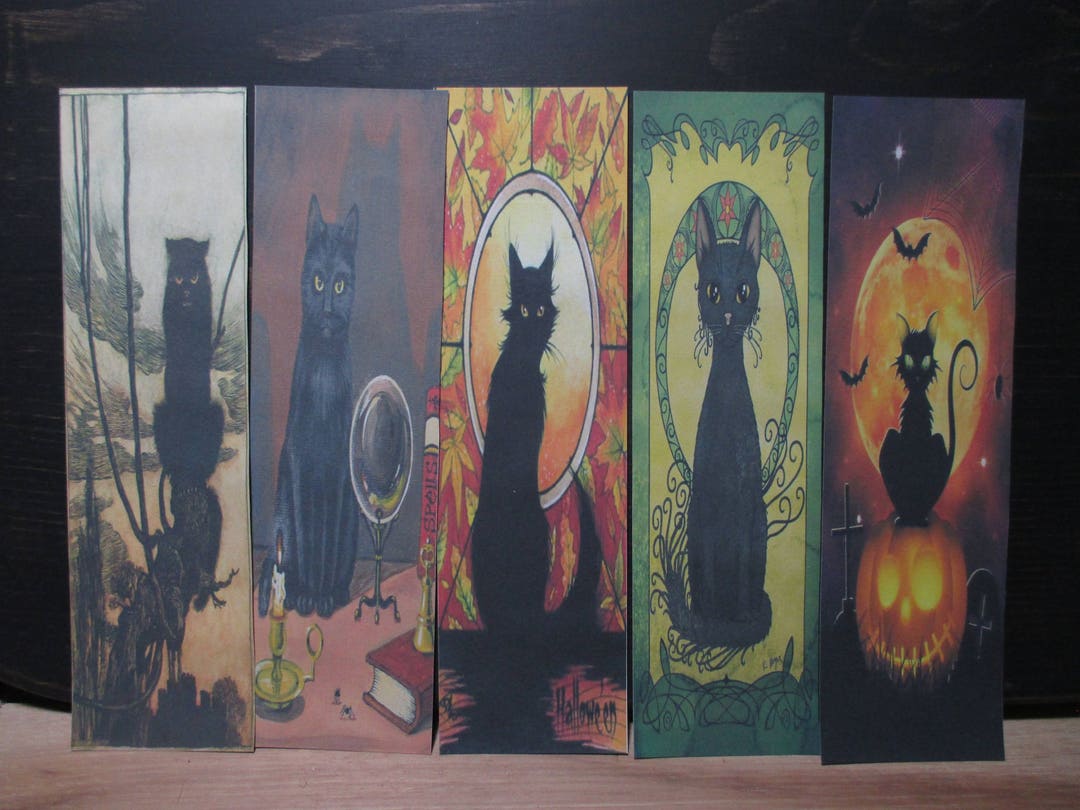 Black Cat Bookmark Set, Cats, Gift for Book Lover, Spooky, Magic, Gift ...