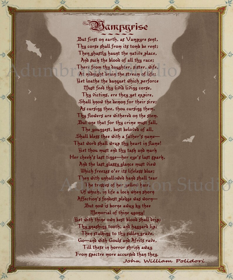 Vampyrise Poem by John William Polidori Vampyre Vampire - Etsy