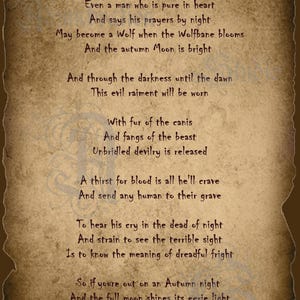 Old Gypsy Lore of the Werewolf Parchment Print, Gypsy Poem Even a Man ...