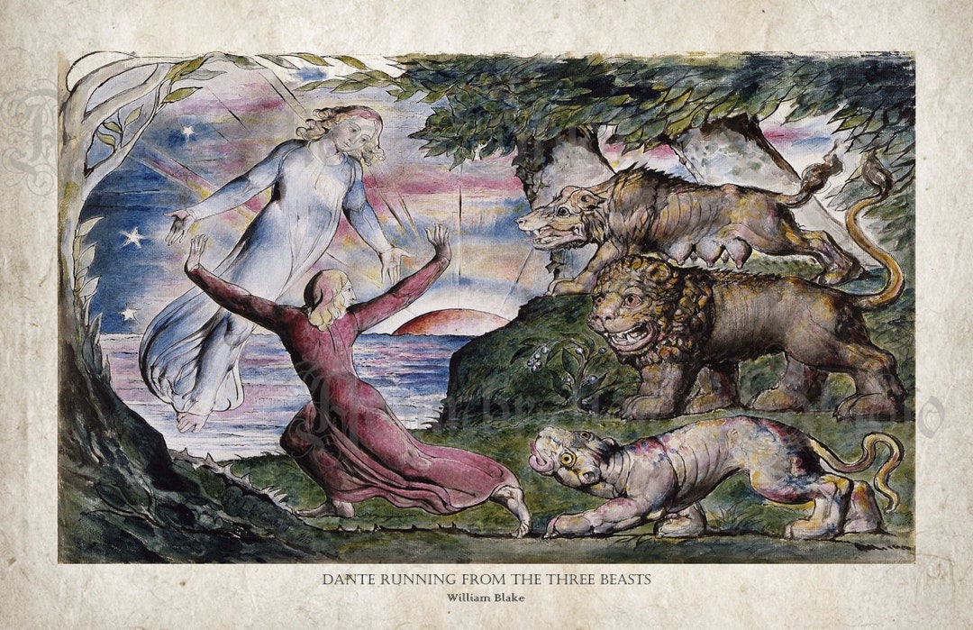 Dante Running From the Three Beasts, by William Blake Circa 1827, Dante ...