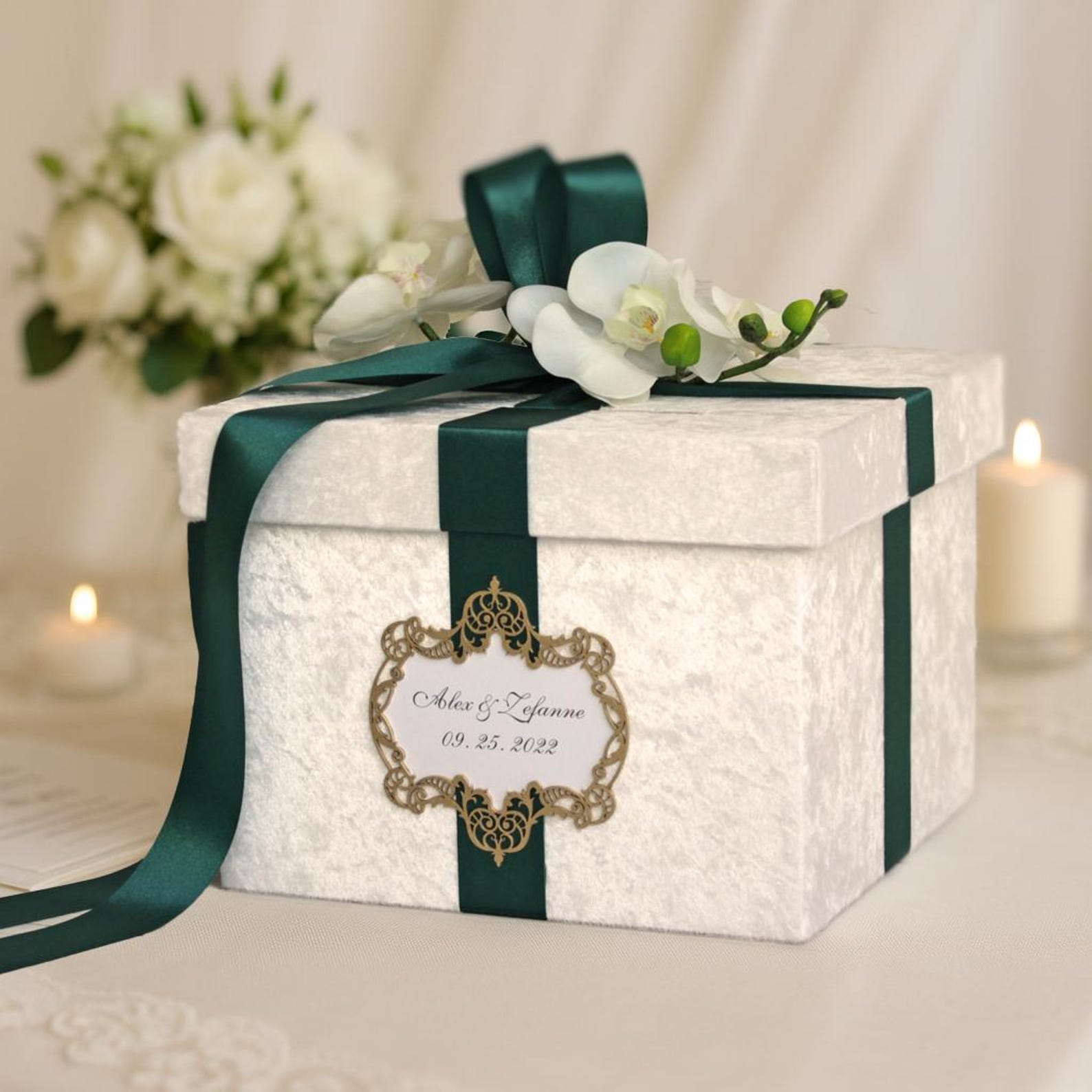 Elegant Velvet Wedding Card Box With Orchids - Handmade With Love for a ...