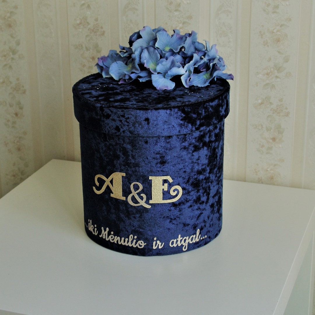 Blue Wedding Card Box, Wedding Money Box, Wedding Keepsake Box With ...