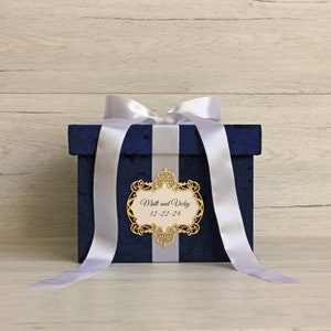 Personalized Navy Blue Velvet Wedding Card Box With Slot - Etsy
