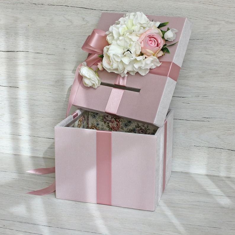 Custom Wedding Card Box: Large Dusty Pink Velvet, Silk Flowers - Etsy