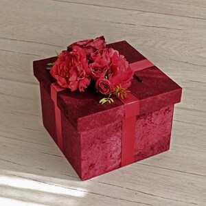 Personalized Red Velvet Wedding Card Box With Roses - Etsy
