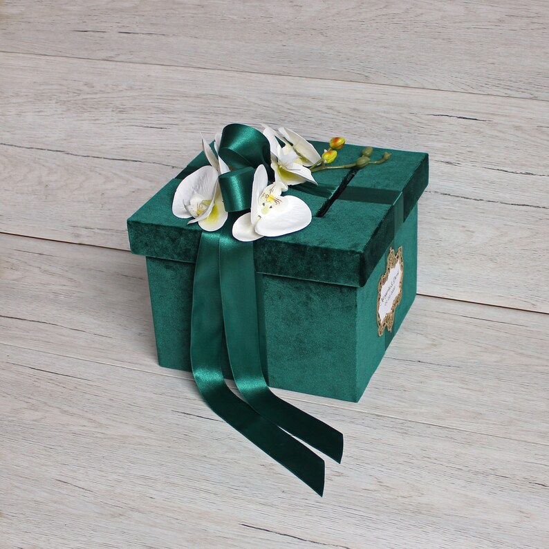 Handmade Green Velvet Wedding Card Box: Orchid Decor, Personalized ...