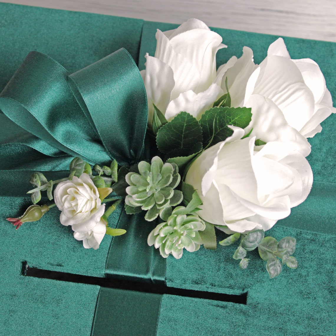 Emerald Green Velvet Wedding Card Box With White Roses - Etsy