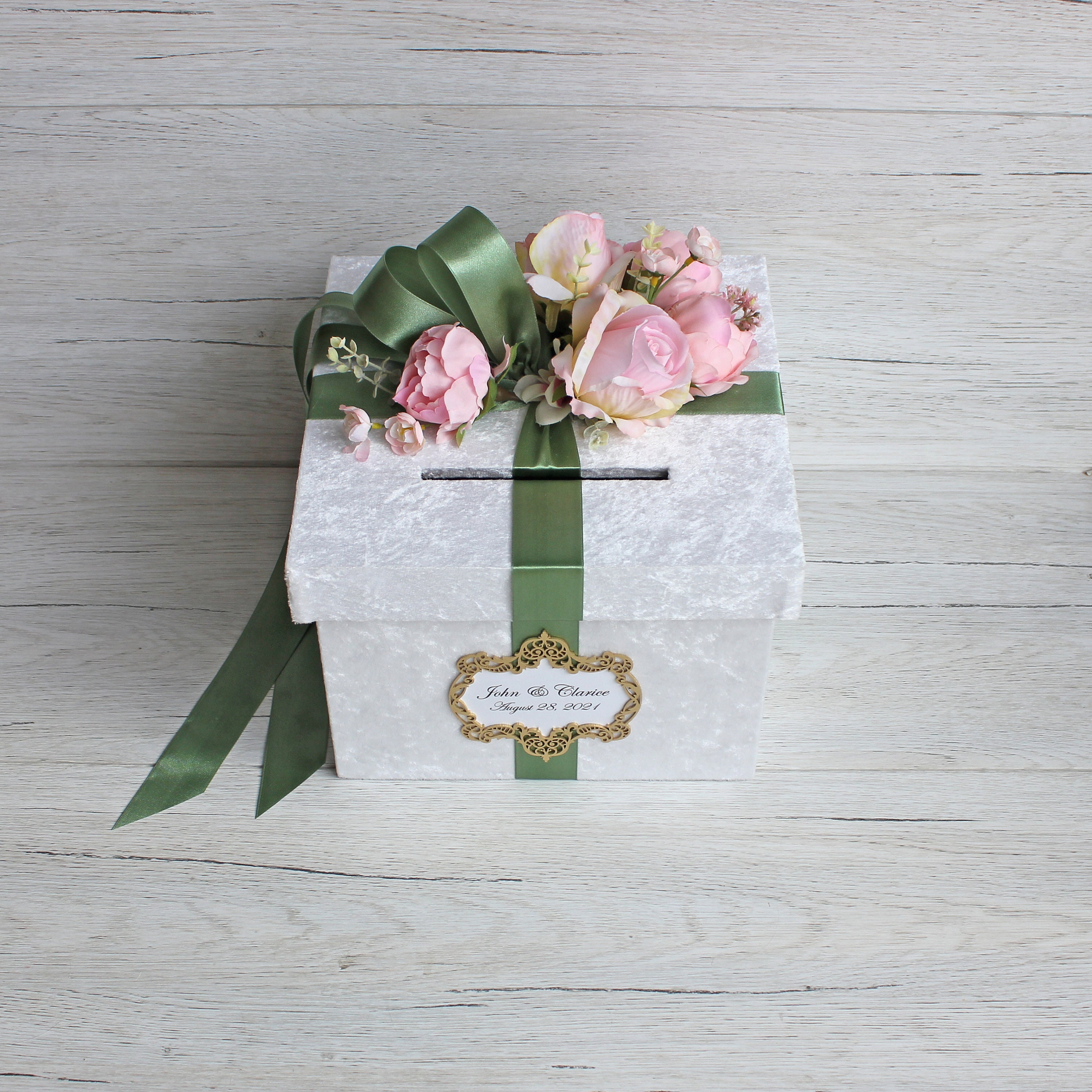 Personalized White Velvet Wedding Card Box With Floral Decor - Etsy