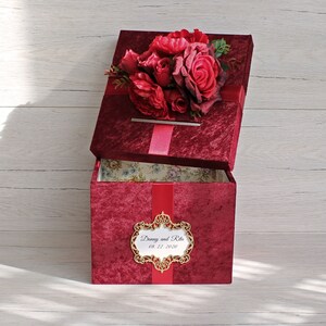 Personalized Red Velvet Wedding Card Box With Roses - Etsy