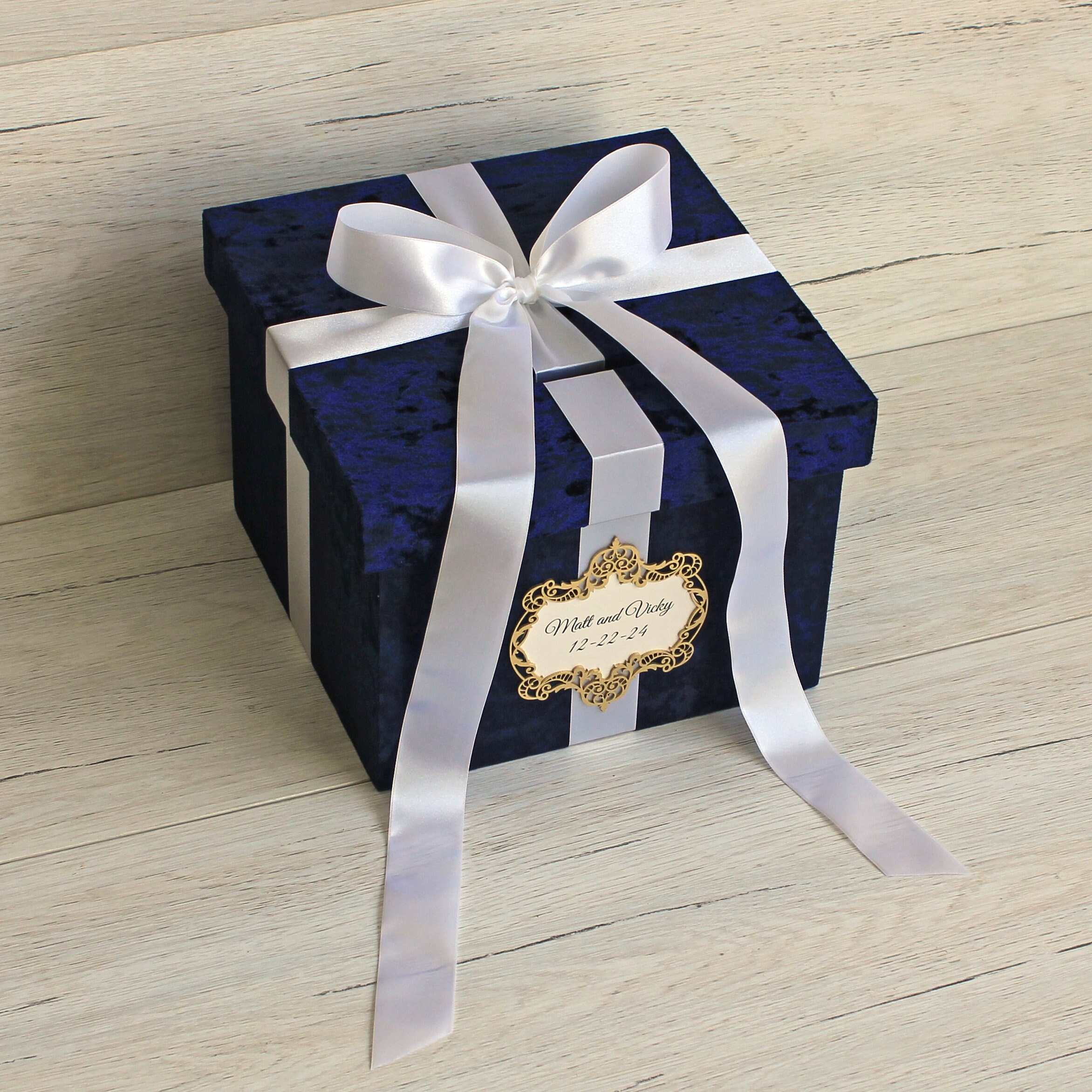 Personalized Navy Blue Velvet Wedding Card Box With Slot - Etsy