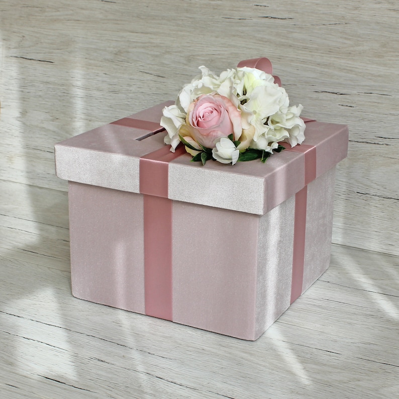 Custom Wedding Card Box: Large Dusty Pink Velvet, Silk Flowers - Etsy